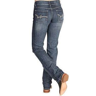 Wrangler Western Mid Rise Stretch Straight Leg Jean, Indigo foncé, 9W x 32L Femme