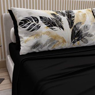 Petti Artigiani Italiani Bettwäsche aus Baumwolle mit Kissenbezügen mit Digitaldruck, Bettlaken für französisches Bett, Bettwäsche-Set mit Palmenmuster, Schwarz, 100% Made in 