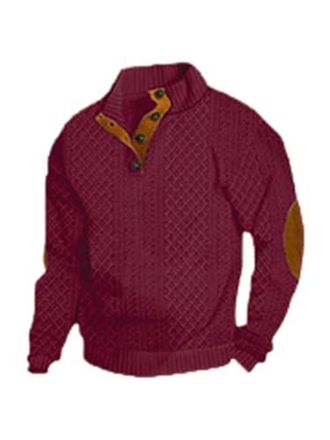 Generic Pull d&eacute;contract&eacute; &agrave; manches longues en cachemire pour homme, col montant 1/4 boutonn&eacute;, bordeaux, 5XL