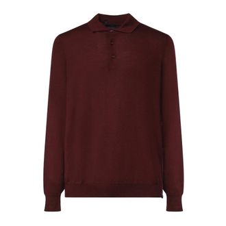 Fay Polo Manches Longues &agrave; Patte Partielle - Homme - Tops - Rouge - Taille: XL