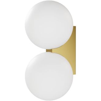 Sulion Applique Murale OBI Laiton Satin&eacute; avec Double Verre Opalin, IP44 Salle de Bain, 2x G9 (Ampoules Non Incluses)