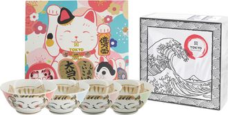 Tokyo Design Studio Kawaii 4 Schalen-Set bunt, Ø 15 cm, ca. 500 ml, asiatisches Porzellan, inkl. Geschenk-Verpackung und exklusiven Servietten