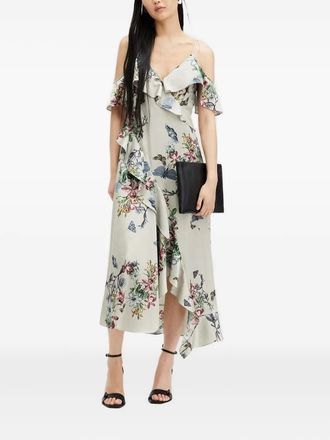 AllSaints robe midi volantée à fleurs - Tons neutres
