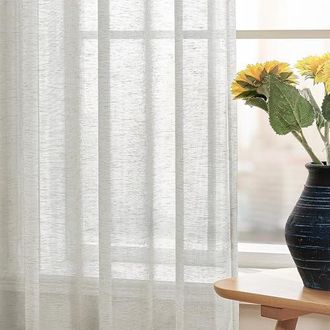 Deconovo Rideaux Voilage Texture Lin, Certifié Oeko-Tex, Naturels Modernes, légers pour Chambre Salon, 140×240 CM, Gris Clair, 2 Pièces