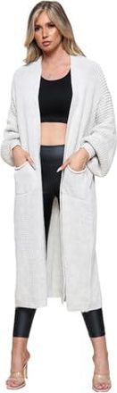 Janisramone Cardigan long en tricot &eacute;pais ouvert sur le devant pour femme, cardigan long &agrave; manches ballon, pull dautomne surdimensionn&eacute; avec poches, cardigan dhiv