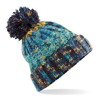 Beechfield Unisex Adults Corkscrew Knitted Pom Beanie Hat Strickmütze, Mehrfarbig (Marine Splash 000), Einheitsgröße