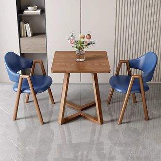 Generic 24-Zoll-Set Mit Quadratischem Esstisch Und 2 Gepolsterten Sesseln - Kompakte St&uuml;hle Aus Kunstleder/Stoff for K&uuml;che, B&uuml;ro Und Empfang(Dark Blue,Faux Le