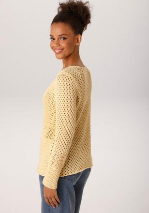 Aniston Rundhalspullover mit trendig gemixten Ajour-Mustern