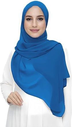Lina & Lily Écharpe Hijab pour Femme Musulmane en Mousseline Rectangles, Tissu Léger et Fluide (Bleu Indigo)