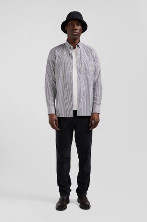 Eden Park Chemise En Coton Jacquard Ray&eacute; Bleu Marine Coupe Regular