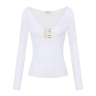 Elisabetta Franchi Jersey-Oberteil mit Schmuckdetail - - Tops - Damen - Wei&szlig; - L
