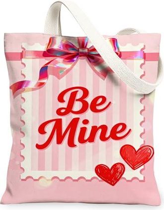 Generic Sacs fourre-tout en toile en forme de coeur pour la Saint-Valentin, sacs d&eacute;picerie r&eacute;utilisables, mignons, &eacute;l&eacute;gants, l&eacute;gers, lavables, p&ecirc;che, 13x15 In