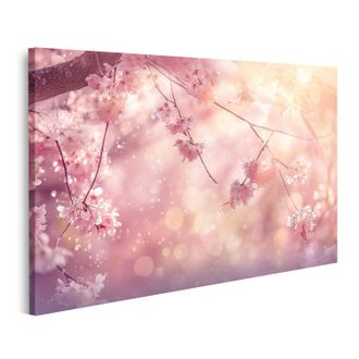 Islandburner Bild auf Leinwand Rosa Kirschbl&uuml;ten im Sonnenlicht mit Wassertropfen f&uuml;r Schlafzimmer Naturfreunde Wellness-Spa Bilder Wandbilder Poster