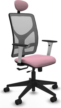 Piqueras y Crespo Schreibtischstuhl mit rosa Rollen, mit wei&szlig;en und schwarzen Armlehnen, h&ouml;henverstellbare Lendenwirbelst&uuml;tze und festes Kopfteil, ausgestattet mit Sync