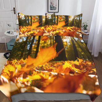 Generic Bettw&auml;sche 155x220 cm Herbstwald 3 Teilig Bettbezug 155 x 220 Naturlandschaft Bettw&auml;sche-Sets 3D Weiche Mikrofaser Bettbezug Set mit Rei&szlig;verschluss + 