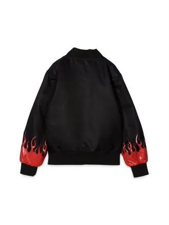 Vision Of Super Nylon Red Flame Motif Bomber Jacket - Black