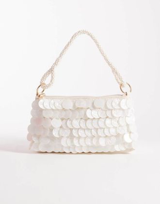 South Beach Ibiza - Schultertasche in Wei&szlig; mit Muschelverzierung