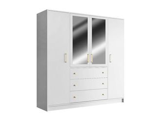 Vente-Unique Armoire 4 Portes et 3 tiroirs - avec miroirs - L196 cm - Blanc - Lizandro