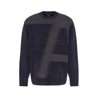 A|X Armani Exchange Gestreifter Rundhalsausschnitt-Pullover mit Druck - - Knitwear - Herren - Blau - L