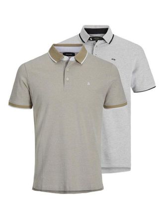 Jack & Jones Poloshirt JJEPAULOS im Doppelpack mit Logostickerei und Komfort (Packung, 2-tlg., 2er-Pack) unifarben mit Farbeinsatz, modisch, schmal, Baumwolle, Pol