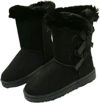 Generic NYSBH Bottes de neige dhiver confortables en velours &agrave; bout rond avec noeud sexy et chaud pour femme, Noir, 39.5 EU