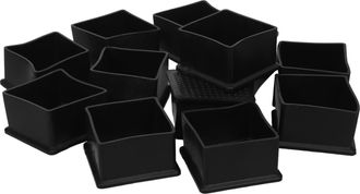 DOITOOL 12 Stück Teiliges PVC Stuhlbein Schutzkappen Quadratisch rutschfest Möbel Fußabdeckungen Bodenschutz für Parkett und Holzstühle Schwarz