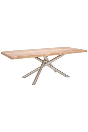 Landscape Esstisch, Akazie, Edelstahl, Holz, Metall, Akazie, vollmassiv, rechteckig, Rundrohr, Sternfu&szlig;, 100x76x220 cm, Esszimmer, Tische, Esstische, Baumkanten