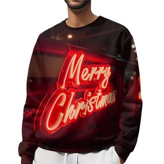 Generic Sweatshirts pour hommes pulls pour hommes imprimé de Noël imprimé col rond polyester épais simple décontracté hiver sweatshirt, Noir, XXL