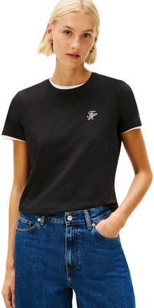 Tommy Hilfiger Damen Th Script Reg C-Nk Ss Tee Ww0Ww47809 S/S T-Shirt, Black (Black), XXL