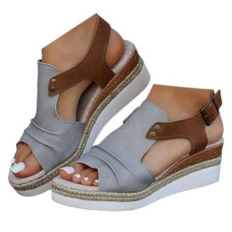 Generic Sandales compens&eacute;es orthop&eacute;diques pour femme avec sangle de cheville - Soutien de la vo&ucirc;te plantaire - Chaussures &agrave; bout ouvert - Espadrilles &agrave; talon 