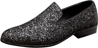 Generic Chaussures en cuir pour homme, grande taille, style cor&eacute;en, chaussures tendance en cuir &agrave; paillettes respirantes pour homme, Noir, 43 EU
