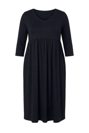 Ulla Popken Maxikleid Jerseykleid Empirenaht V-Ausschnitt 3/4-Arm