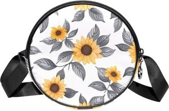 Generic Petit sac &agrave; bandouli&egrave;re rond pour femme, motif tournesol avec fermeture &eacute;clair, bretelles r&eacute;glables, style d&eacute;contract&eacute;, pour femmes et filles