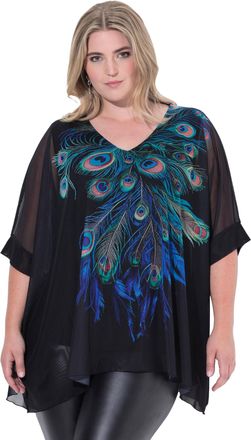 Miamoda Damen gro&szlig;e Gr&ouml;&szlig;en &Uuml;bergr&ouml;&szlig;en Plus Size Mesh-Bluse, Oversized, Pfauenfedern, blickdichtes Jerseytop schwarz 46+ 844159100-46+