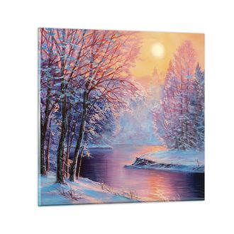 Arttor Bilder auf Glas 40x40cm Glasbild &Ouml;l Winter Fluss Klein Wanddeko Bild im Glas Schlafzimmer K&uuml;che Deko Wandbilder Dekoration Wohnzimmer Modern Wall Deco