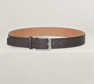 Reptiles House Iside Schnalle und Gürtel aus Krokodilgeprägtes Leder 40mm - Rauch