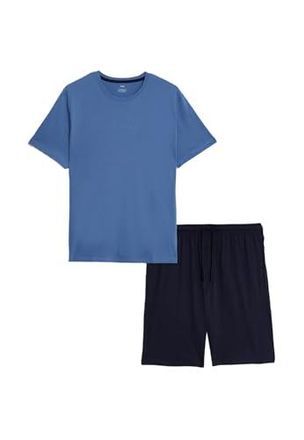 Marks and Spencer Pyjama Pur Coton M&eacute;lange De Bleu XL