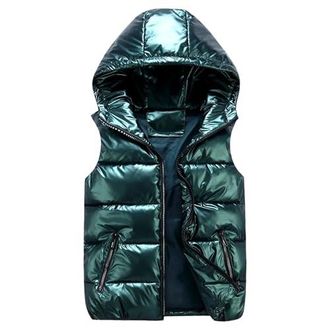 Generic Gilet &agrave; capuche brillant &agrave; capuche zipp&eacute; sans manches avec poches pour femme, Vert, 4XL