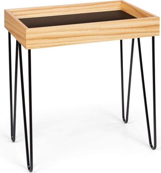 Besoa Lyon Kaffeetisch, Beistelltisch Serviertisch, abnehmbares Tablett: Melamin/MDF mit Eichenfurnier, Rahmen: Stahl, max. Belastung: 50kg, Größe: 52x56x33