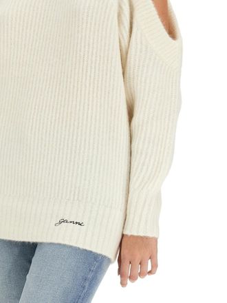 Ganni Logo Jersey Slim Fit Sweater - White