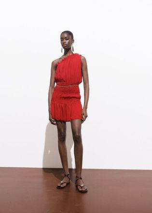 Mango Robe asym&eacute;trique fronc&eacute;e ceinture lie de vin - Femme - XS - MANGO