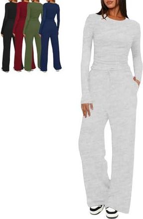 Generic Ensemble d&eacute;contract&eacute; pour femme T-shirt fronc&eacute; et pantalon &agrave; cordon de serrage, F, XXL