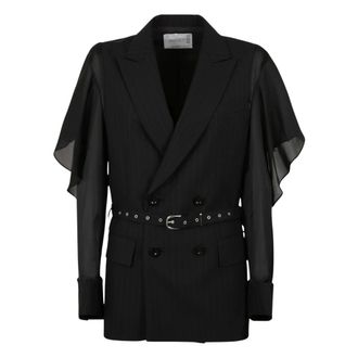sacai Femme, Vestes, Noir, Taille: 34 FR Chalk Stripe Blazer