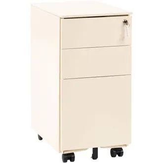 Beliani Caisson Moderne en M&eacute;tal &agrave; Roulettes pour Bureau 3 Tiroirs Serrure &agrave; Cl&eacute; Beige Clair Bolsena
