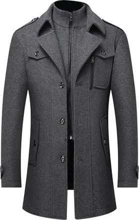 Generic Manteau classique &agrave; col montant en laine m&eacute;lang&eacute;e pour homme Printemps Hiver Simple Boutonnage Coupe ajust&eacute;e Chaud Doux Manteau, gris, 3XL