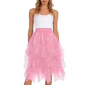 Generic Jupe en tulle longue pour femme - Jupe tutu irr&eacute;guli&egrave;re - Taille &eacute;lastique - Jupe tutu des ann&eacute;es 80 - Tenue de f&ecirc;te &agrave; paillettes - Costume de rave - 