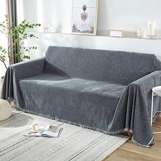 Shanna Couverture de canap&eacute;, jet&eacute; Doux et Chaud pour canap&eacute;, lit, Fauteuil, lit Double (180 x 300 cm, Gris fonc&eacute;)