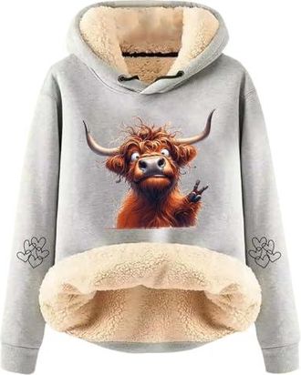 Generic Pull de No&euml;l pour femme 2025 Highland Cow Sweats de No&euml;l automne hiver doux et chaud doubl&eacute; polaire Sherpa Pull de No&euml;l grande taille Pull &agrave; manches l