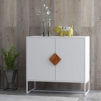 Suky Brand Solid Wood Square Shape Handle 2 Doors Sideboard, 80.7 x 40 x 75cm