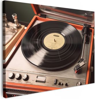 MuchoWow © Leinwand Bilder 80x60 cm Wanddeko Wohnzimmer Aesthetic Room Decor Deko Zimmer Wandbilder Modern Fotogeschenke Vintage - Plattenspieler - Schallplatt